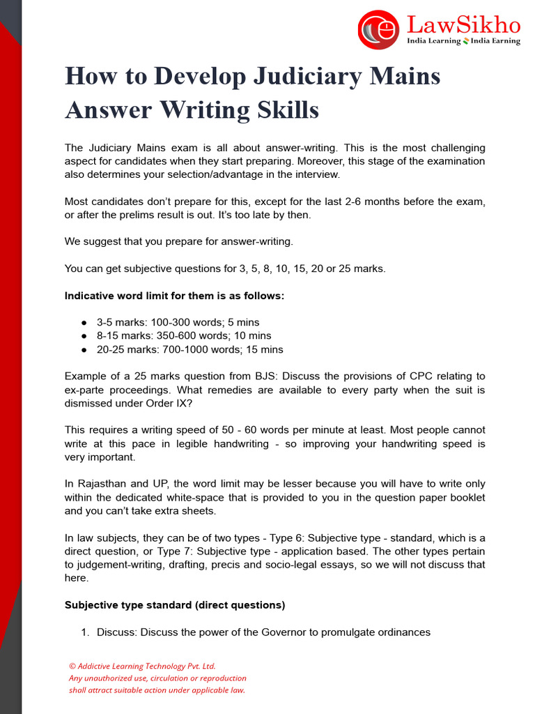 Here's How You Can Develop Judiciary Mains Answer Writing Skills | PDF | Adjudication | Decree