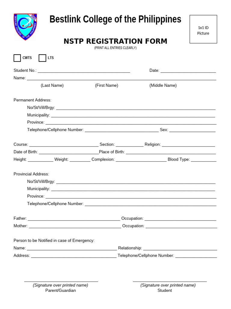 NSTP Registration Form 2024 | PDF