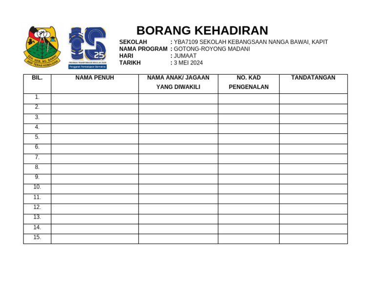 Borang Kehadiran Goro Madani 2024 - 012004 | PDF