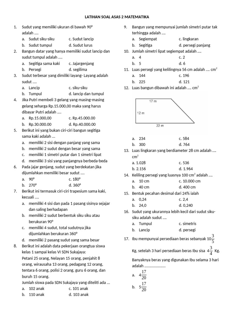 Latihan Soal Asas 2 Matematika | PDF
