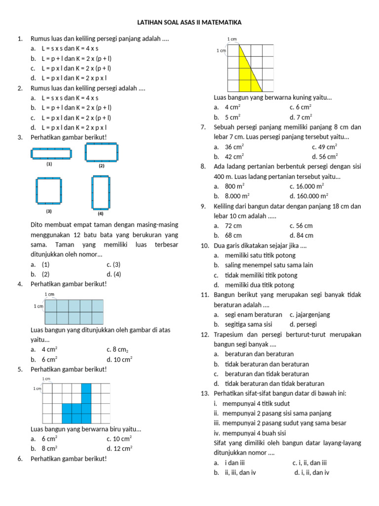 LATIHAN SOAL ASAS II MATEMATIKA KLS 4 | PDF