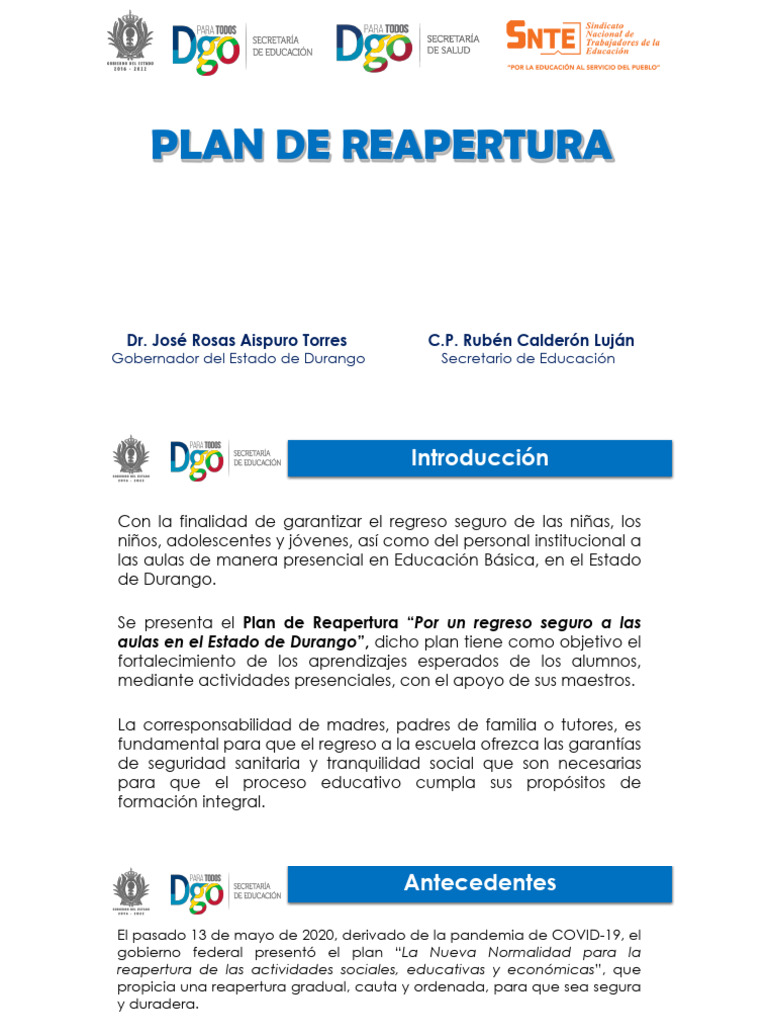 Plan de Reapertura Por Un Regreso Seguro a Las Aulas 20-05-2021... | PDF