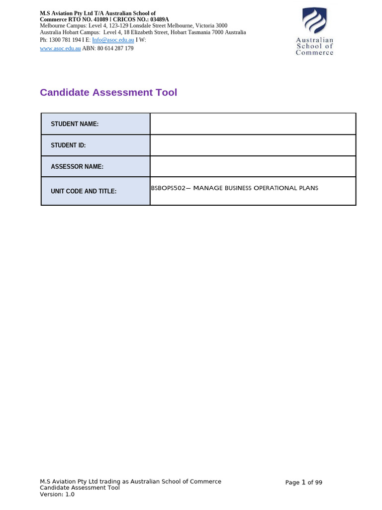 BSBOPS502 Candidate Assessment Tool | PDF