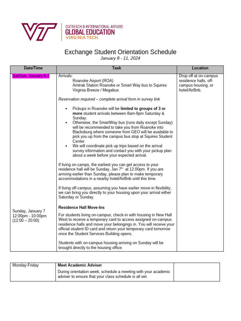 Spring 2024 Orientation Schedule | PDF