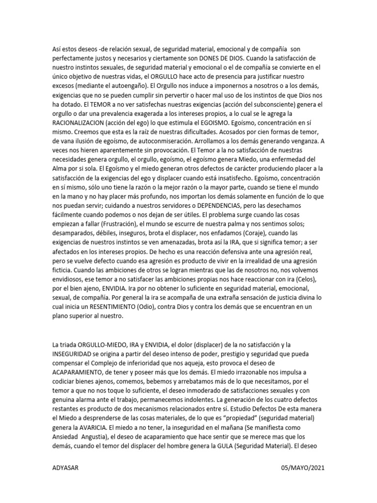 DEFECTOS DE CARACTER | PDF