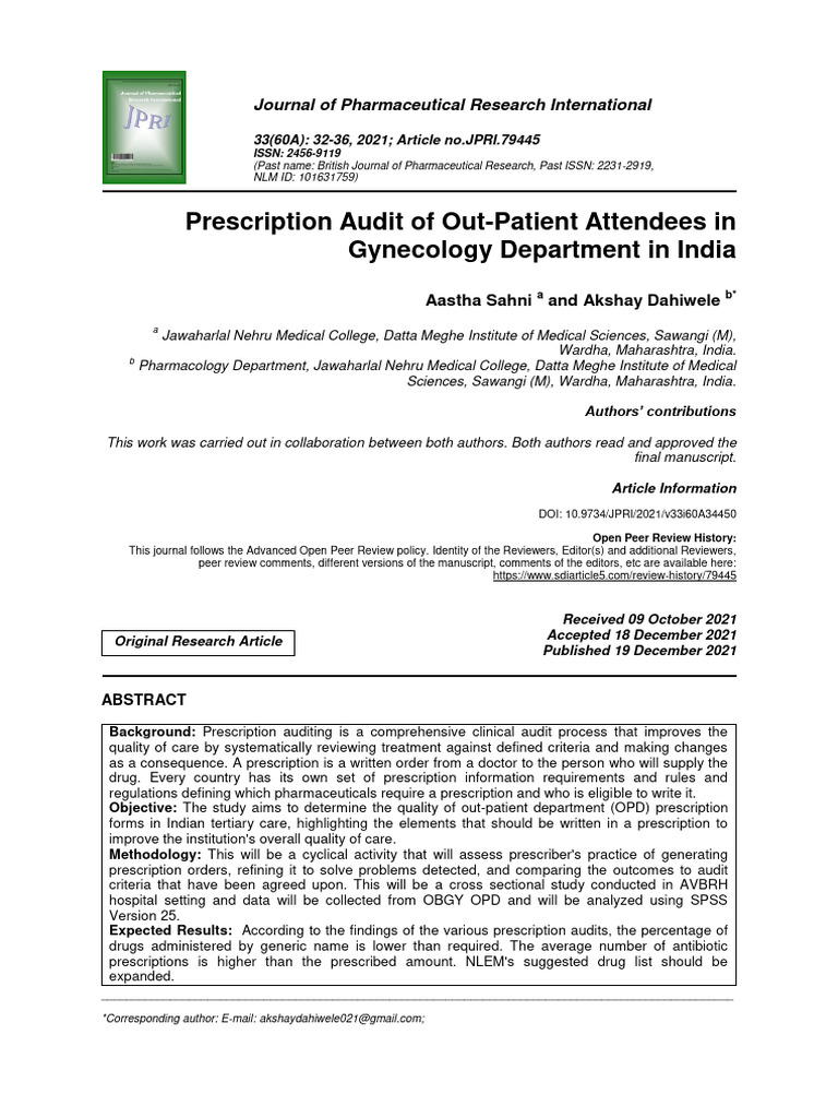 Prescription Audit of Out Patient Attend | PDF