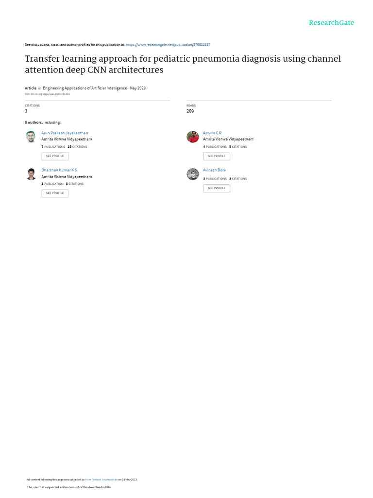 Transfer Learning Approachfor Pediatric Pneumonia Diagnosisusing ...