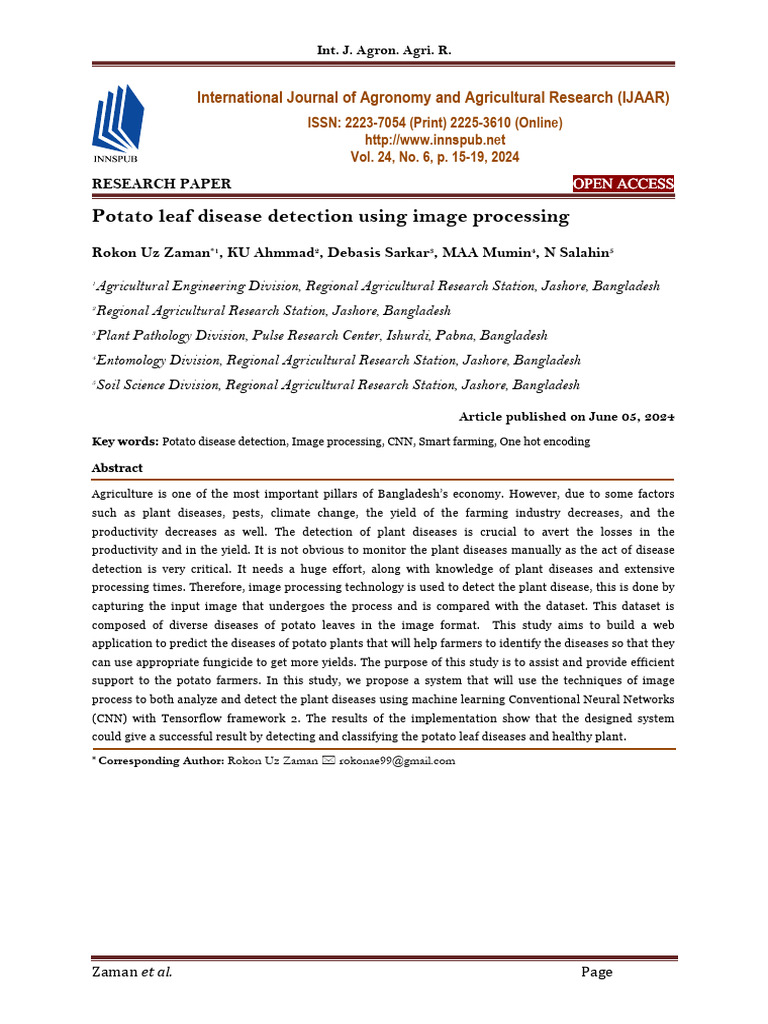Potato Leaf Disease Detection Using Image Processing | PDF | Artificial ...