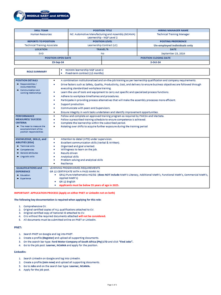 NCAMA Learnership | PDF