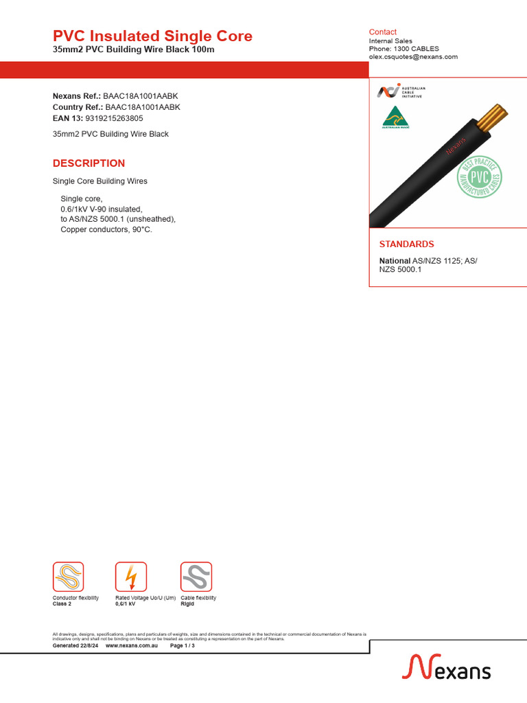 35mm2 Wire Specs | PDF | Insulator (Electricity) | Electrical Conductor