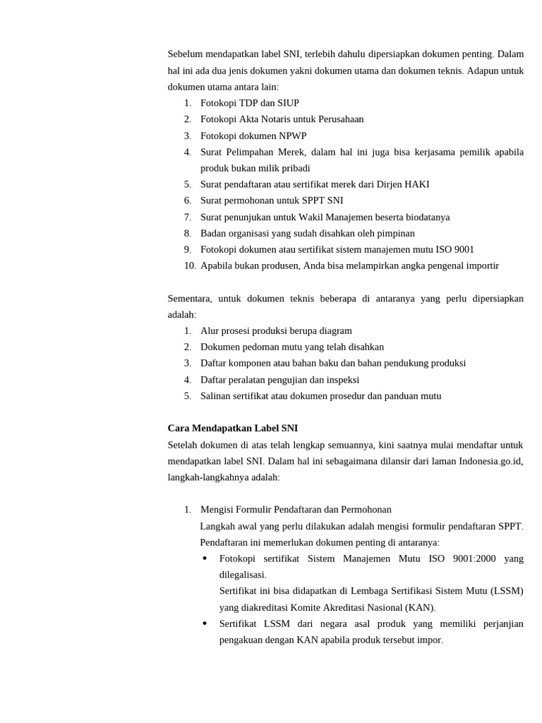 Cara Mengurus Izin SNI | PDF