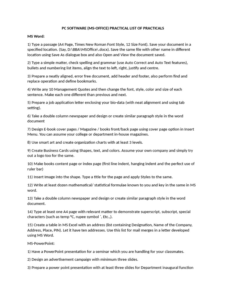Ms Office Practicals | PDF