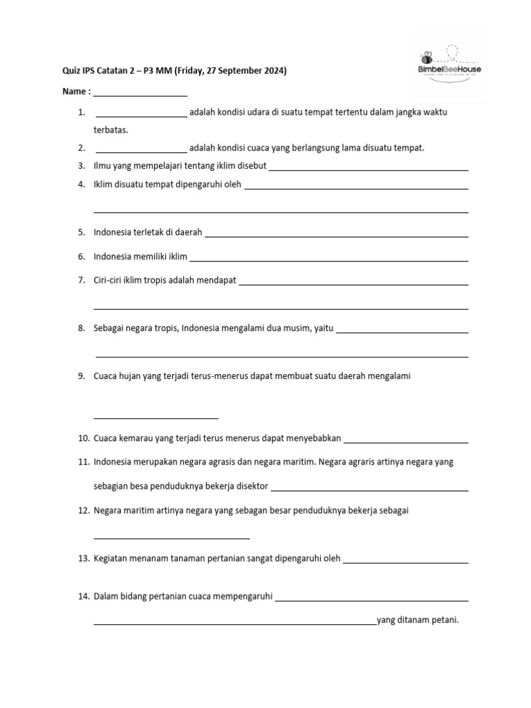Quiz IPS Catatan 2 - P3 MM (Friday, 27 September 2024) | PDF
