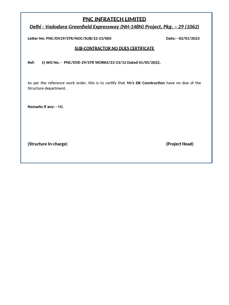 DK Construction NOC | PDF
