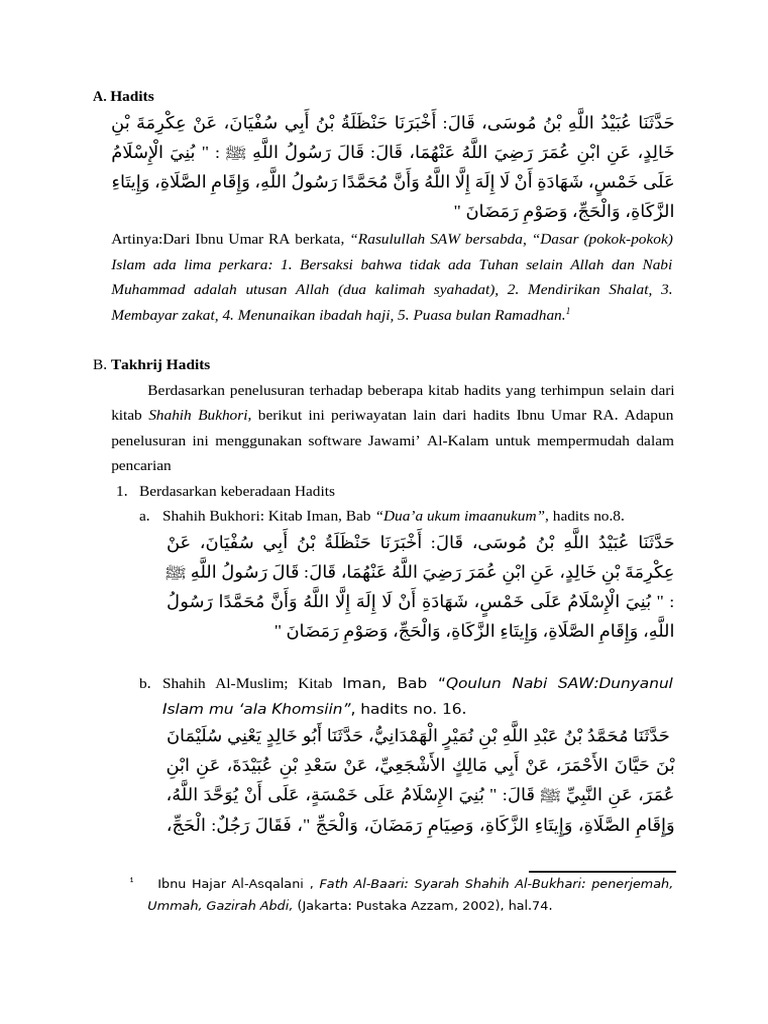 Contoh Takhrij Hadis Dan Sanad Nya | PDF
