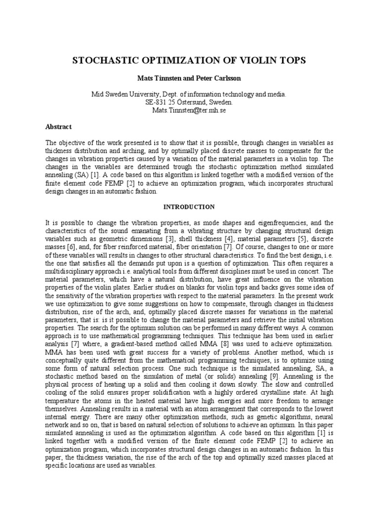 Stochastic Optimization of Violin Tops | PDF | Mathematical Optimization | Maxima And Minima