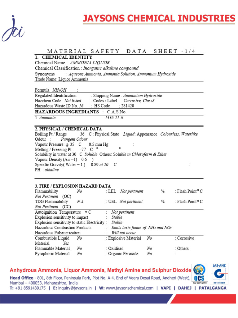 MSDS-Liquor-Ammonia (2) | PDF