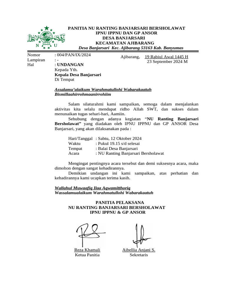 surat undangan nu banjarsari | PDF