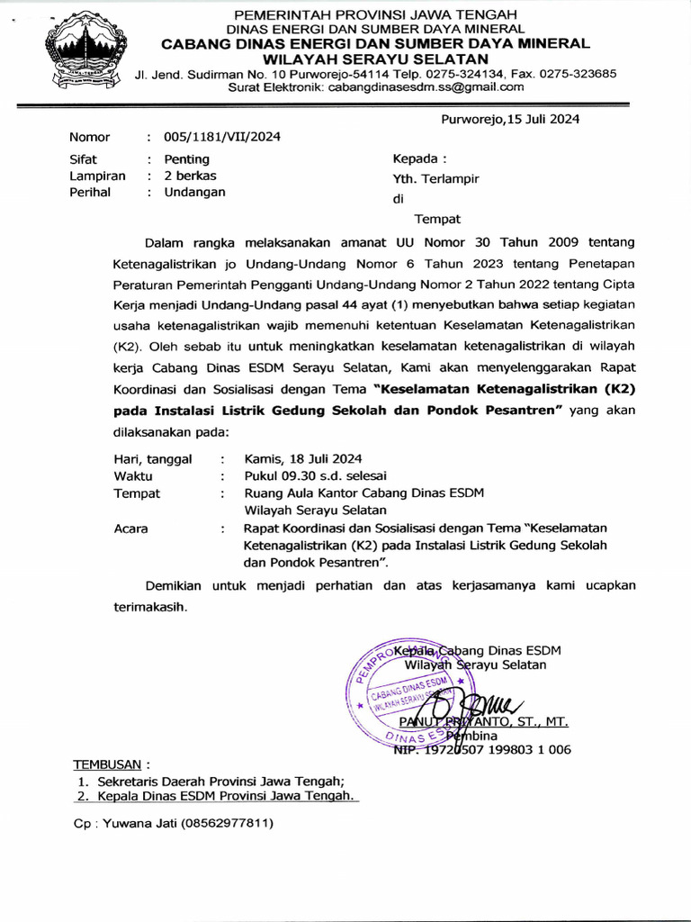 Undangan Rakor Keselamatan Ketenagalistrikan | PDF Undangan Rakor Keselamatan Ketenagalistrikan | PDF
