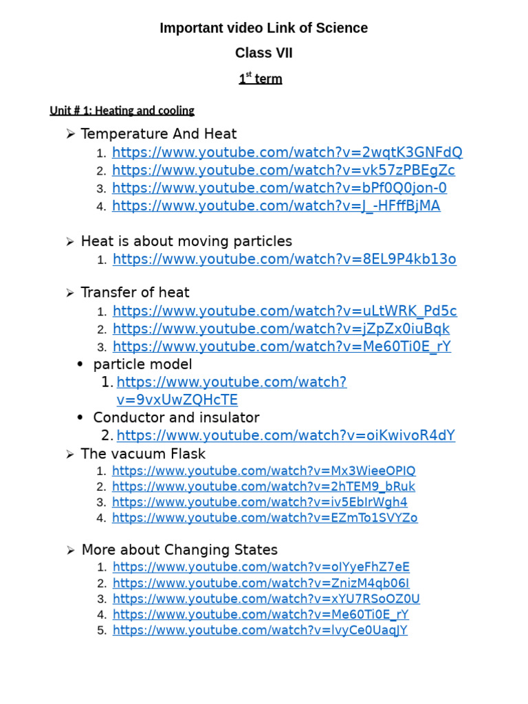 Important Video Links of Science class VII | PDF