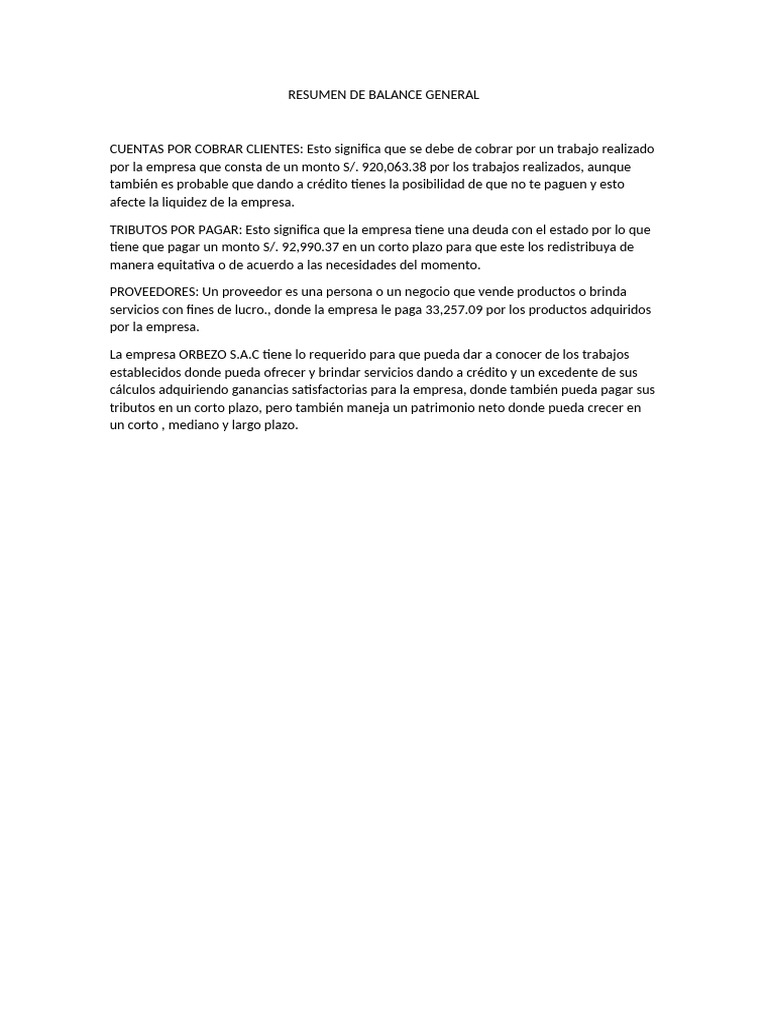 Resumen de Balance General | PDF