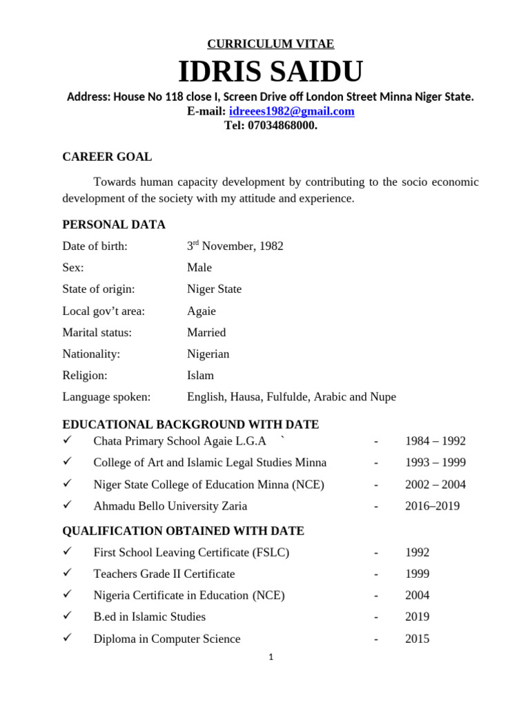 Mall. Idris Saidu CV | PDF