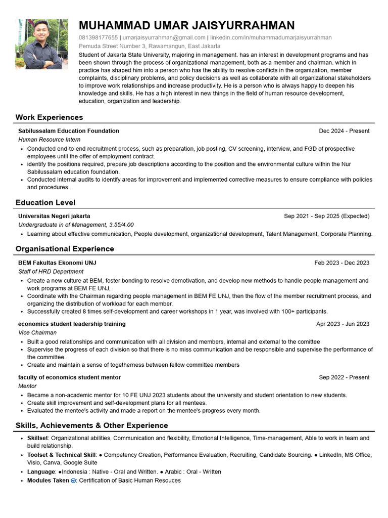 File CV Intern - Muhammad Umar Jaisyurrahman | PDF