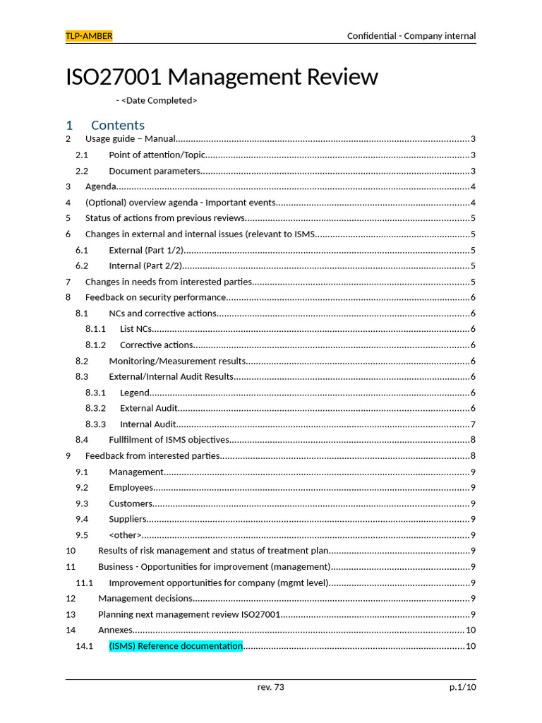 ISO27001 - Management Review Template | PDF