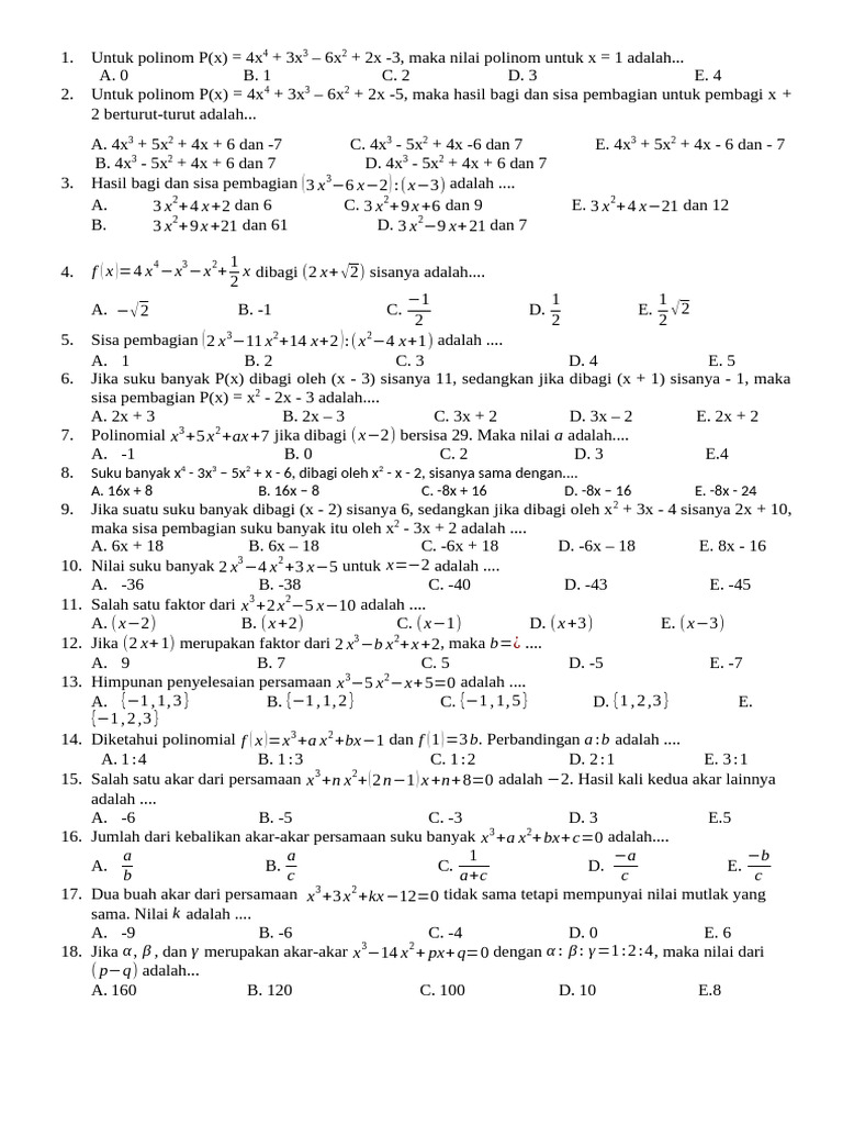 Soal Latihan Polinomial | PDF