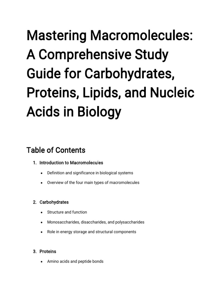 Mastering Macromolecules (Carbohydrates, Proteins, Lipids, Nucleic ...