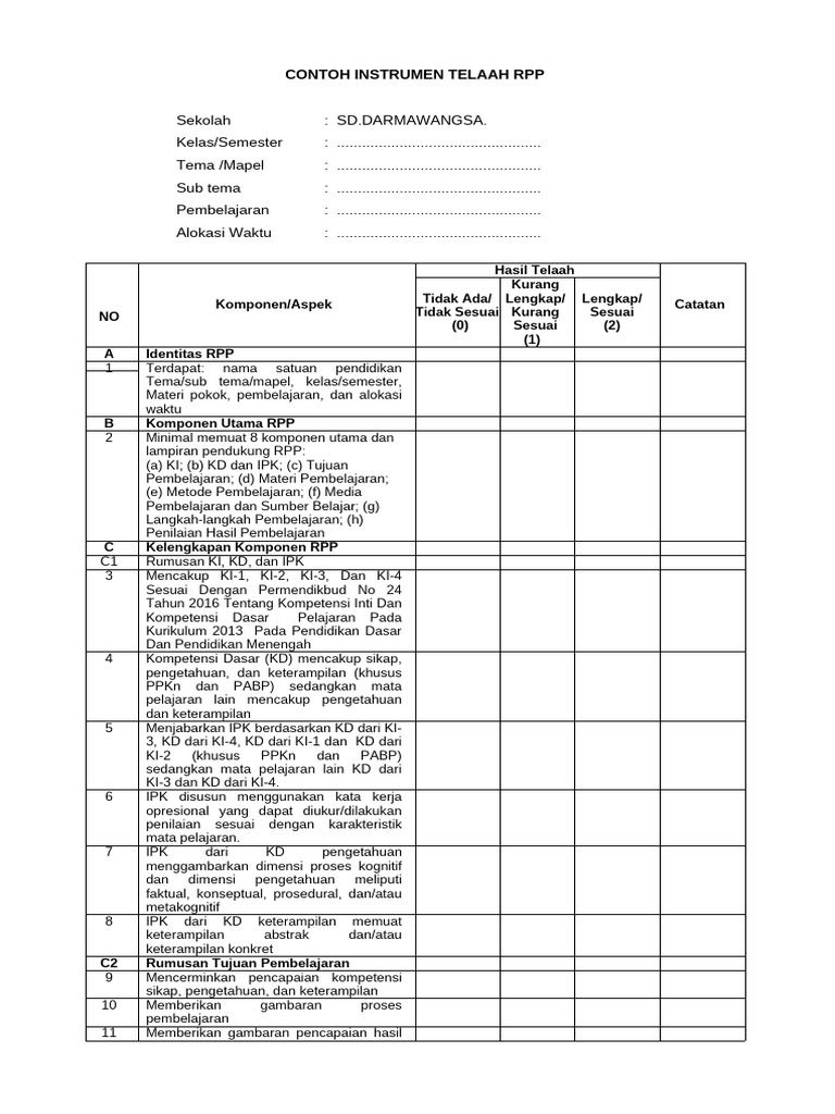 Instrumen Telaah RPP | PDF