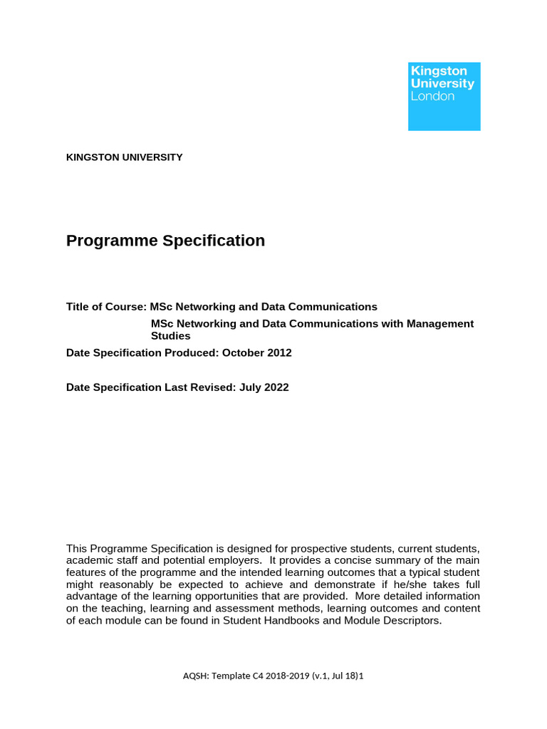 Networking and Data Communications (Including Pathways) MSC 2022-23 | PDF