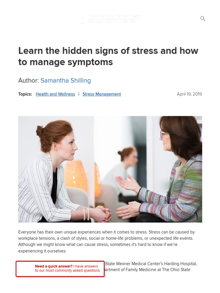 Learn The Hidden Signs of Stress and How To Manage Symptoms - Ohio ...