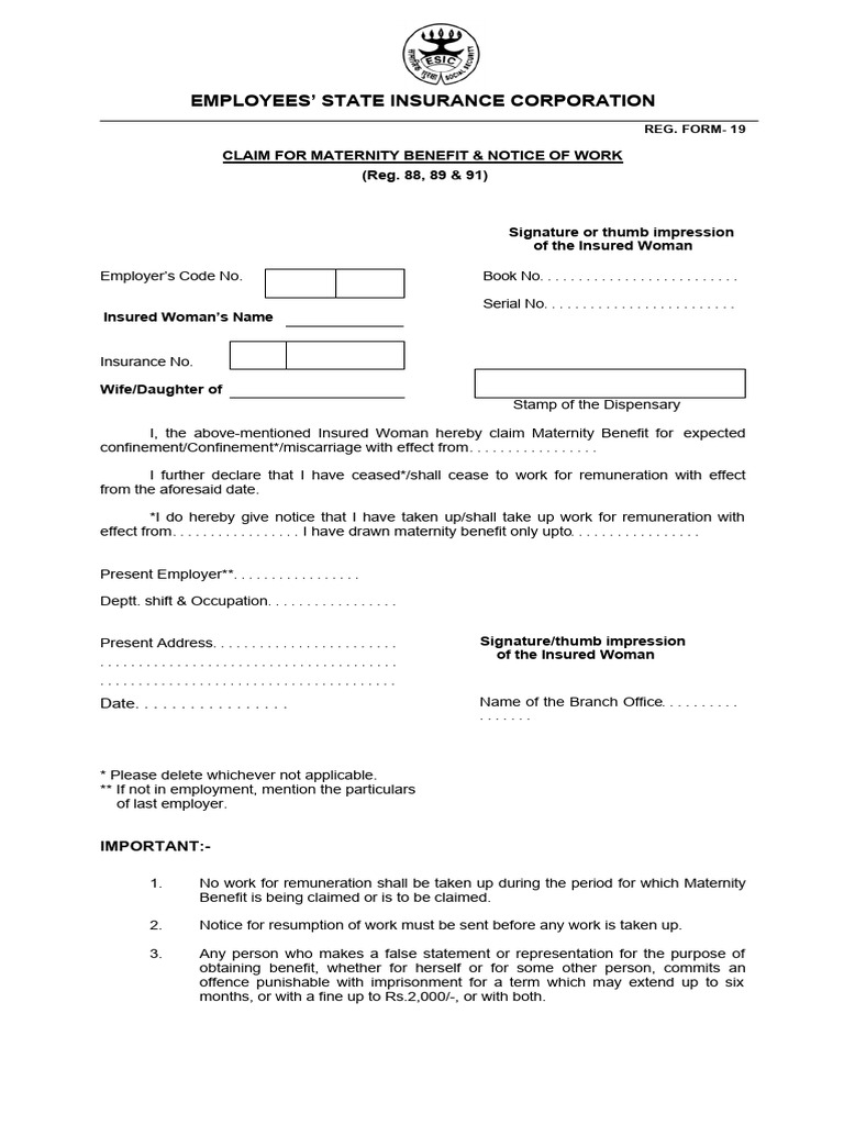 Esic - form19.PDF - Esic - Form19 | PDF