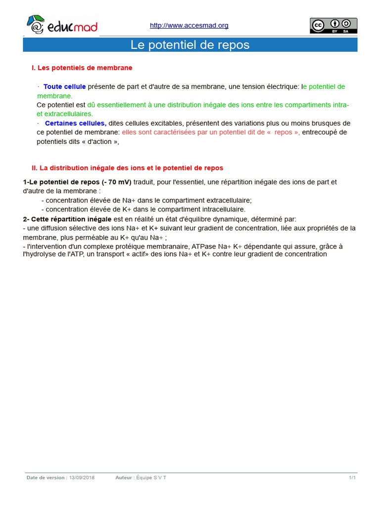 Le Potentiel de Repos | PDF