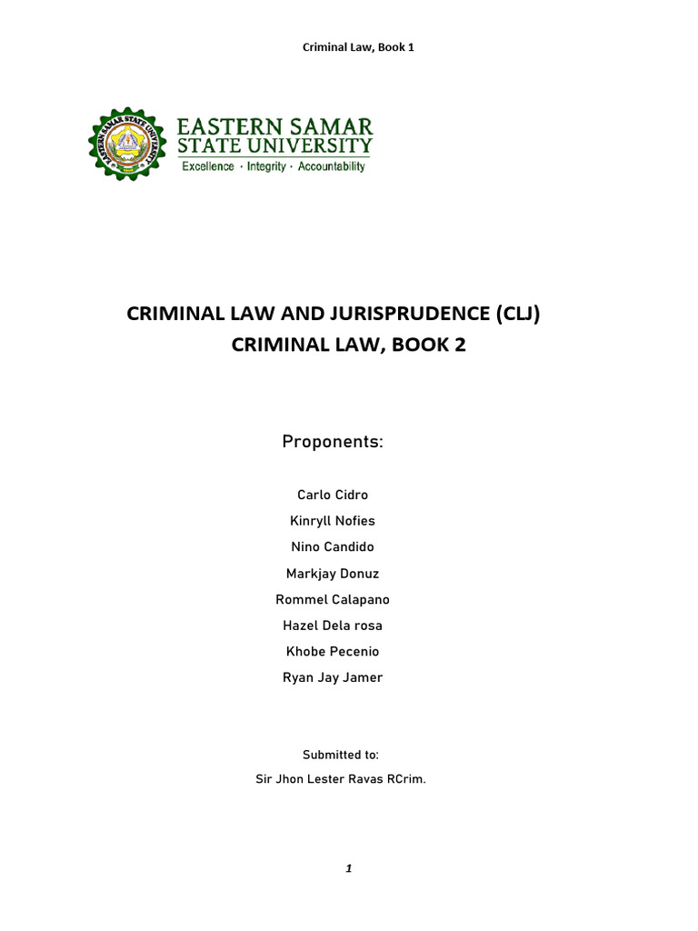 Criminal Law, Book 1. TB | PDF