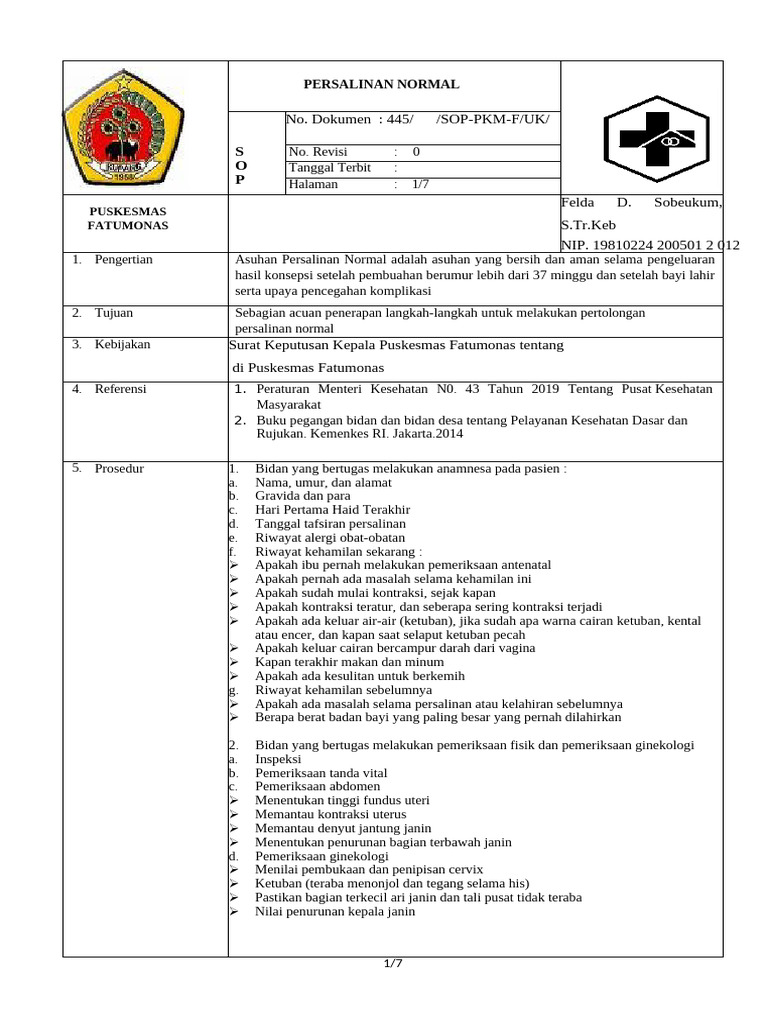 Sop PERSALINAN-NORMAL | PDF