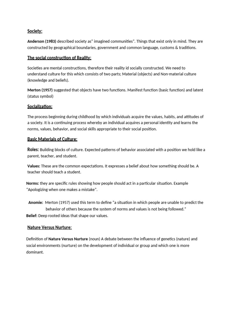 A Level Sociology Chapter 1 Summary | PDF