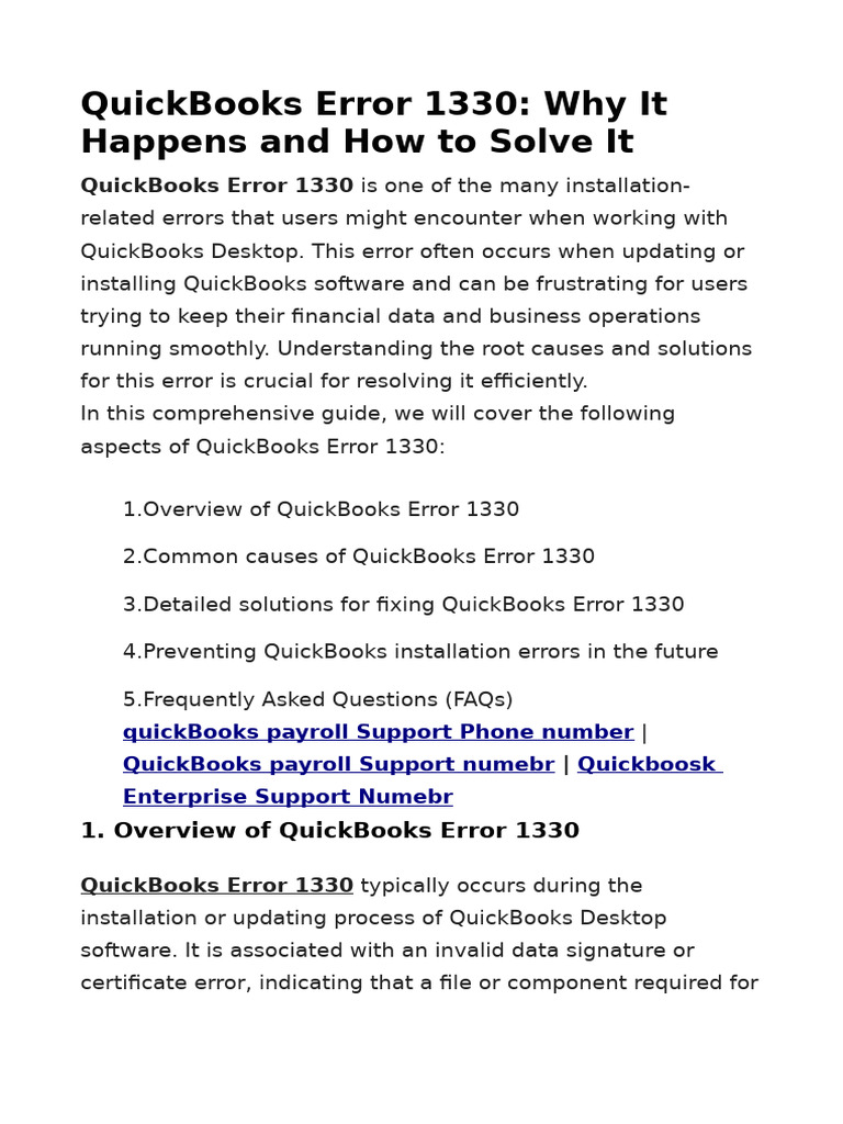 QuickBooks Error 1330 Why It Happens and How To Solve It | PDF