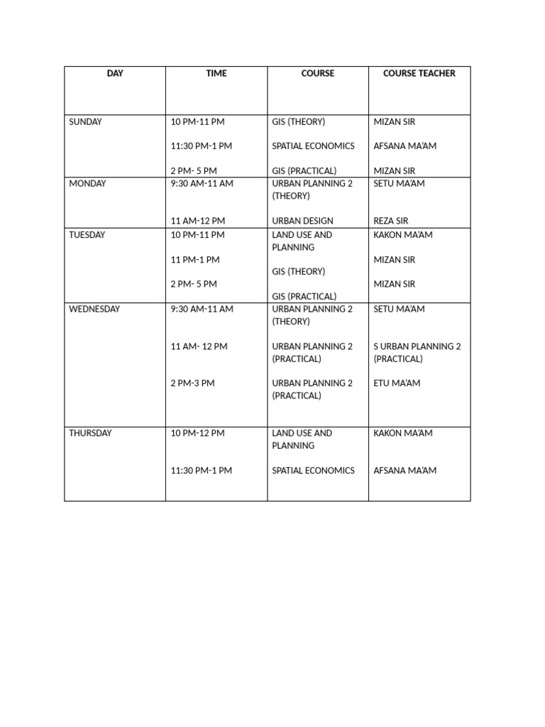Routine 4TH Semester | PDF