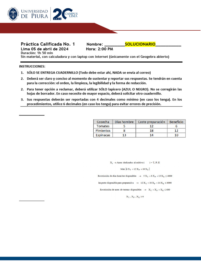 MOP-P1-2024-I - Solucionario | PDF