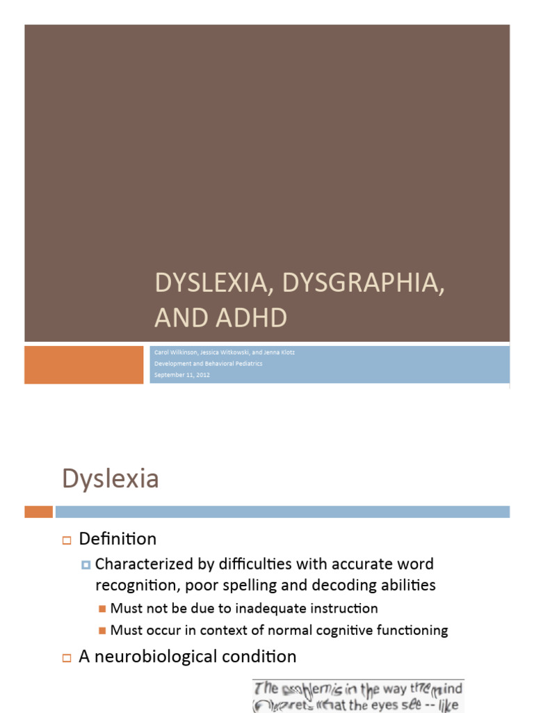 Dyslexia Dysgraphia Adh 091112 | PDF