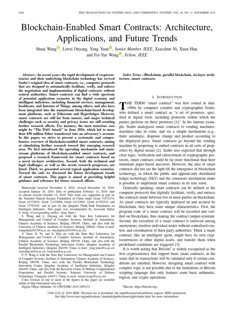 Blockchain-Enabled Smart Contracts Architecture Applications and Future Trends | PDF