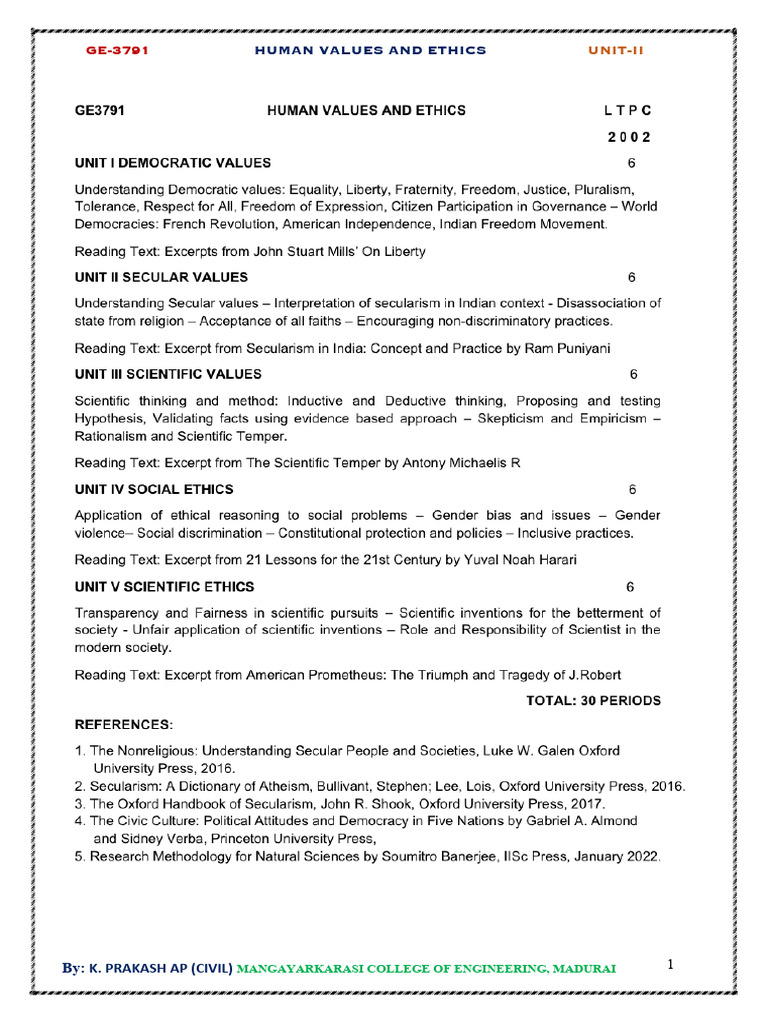 GE3791-HUMAN VALUES & ETHICS Unit-II Notes | PDF