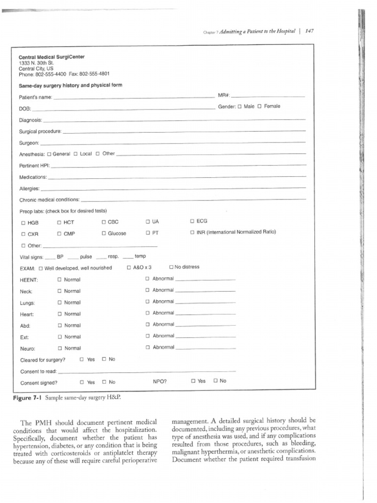Same Day Surgery Form | PDF