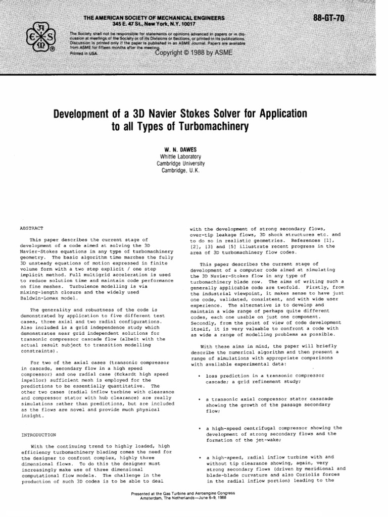 Development of A 3D Navier Stokes Solver For Application To All Types ...