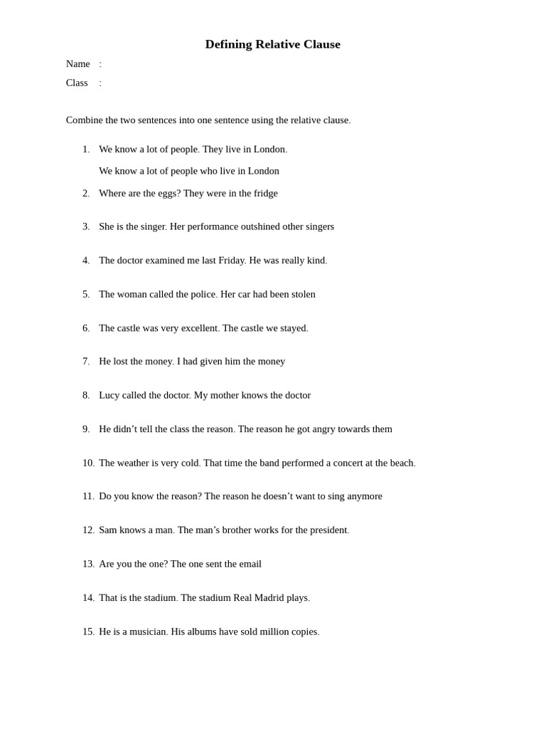 Defining Relative Clause | PDF