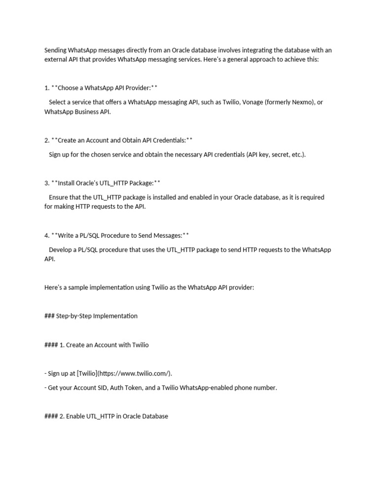 Sending WhatsApp Messages Directly From An Oracle Database Involves Integrating The Database ...