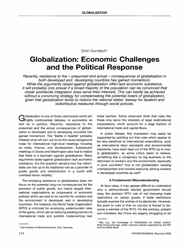 Globalization Economic Challenges and The Political Response | PDF