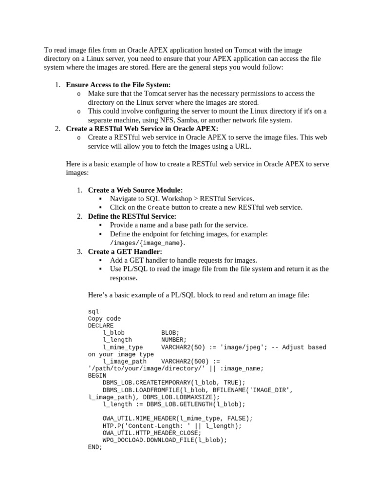 To Read Image Files From An Oracle Apex Application Hosted On Tomcat With The Image Directory On